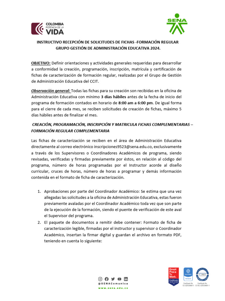 Instructivo Fichas Complementarias - Formación Regular 2024 | PDF | Documento de identidad ...