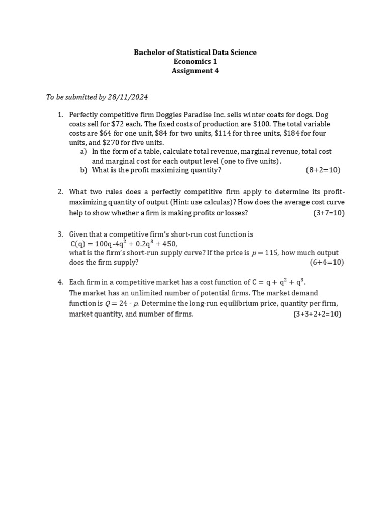 Microeconomics - Problem Set - 4 | PDF