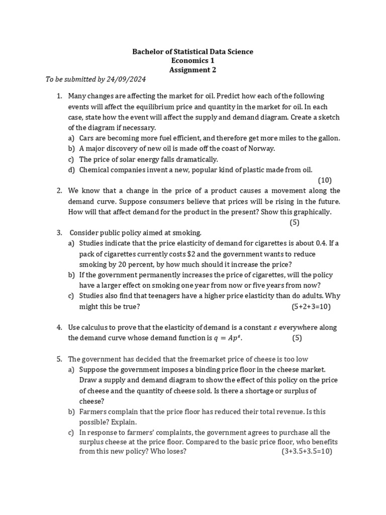 Microeconomics - Problem Set - 2 | PDF | Demand | Elasticity (Economics)