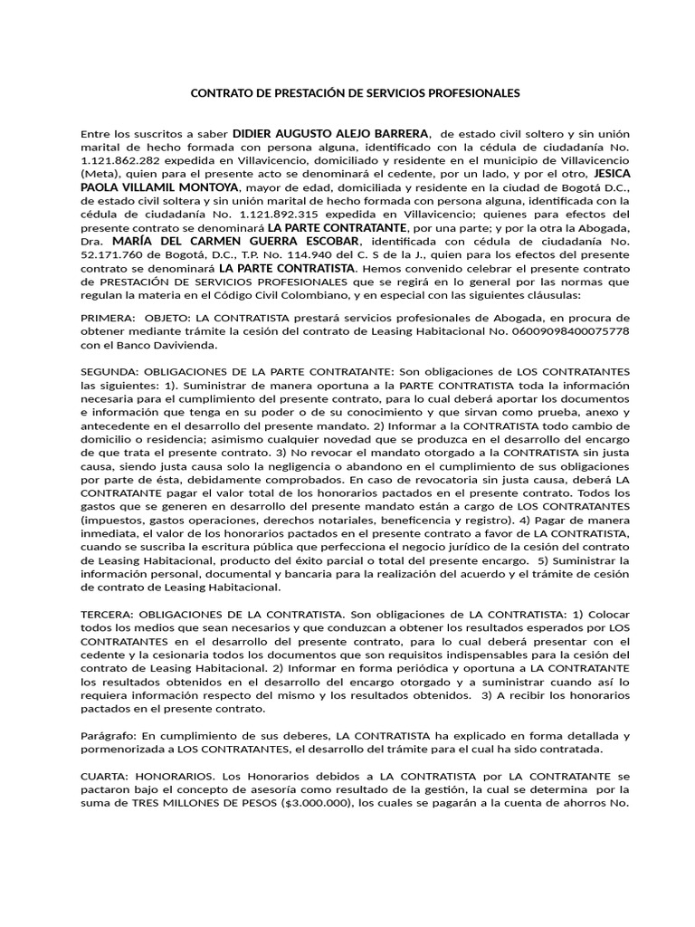 Definitivo Contrato de Prestación de Servicios | PDF | Documento de identidad