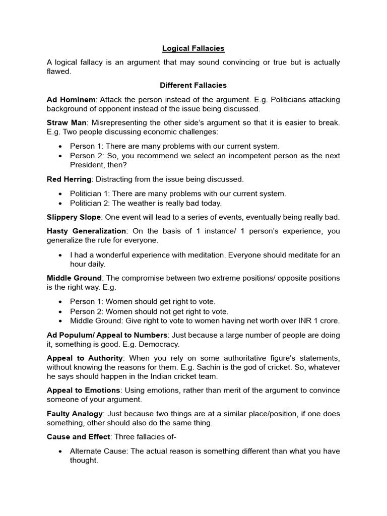 (CLAT) (Logical Fallacies Sheet) | PDF | Fallacy | Logic