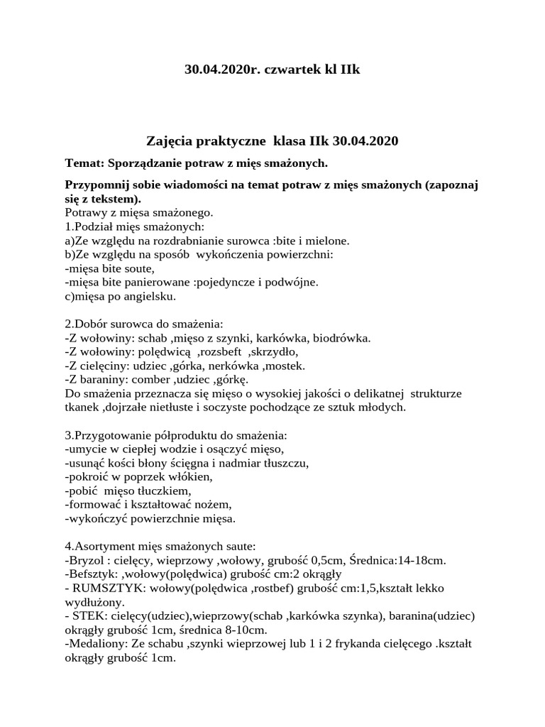 30.04.2020r. Czwartek KL IIkh-k | PDF