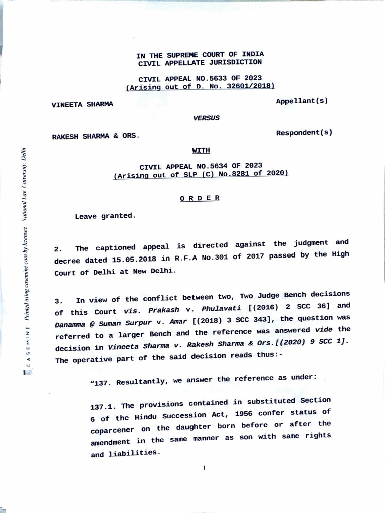 Vineeta Sharma Case Pointers | PDF