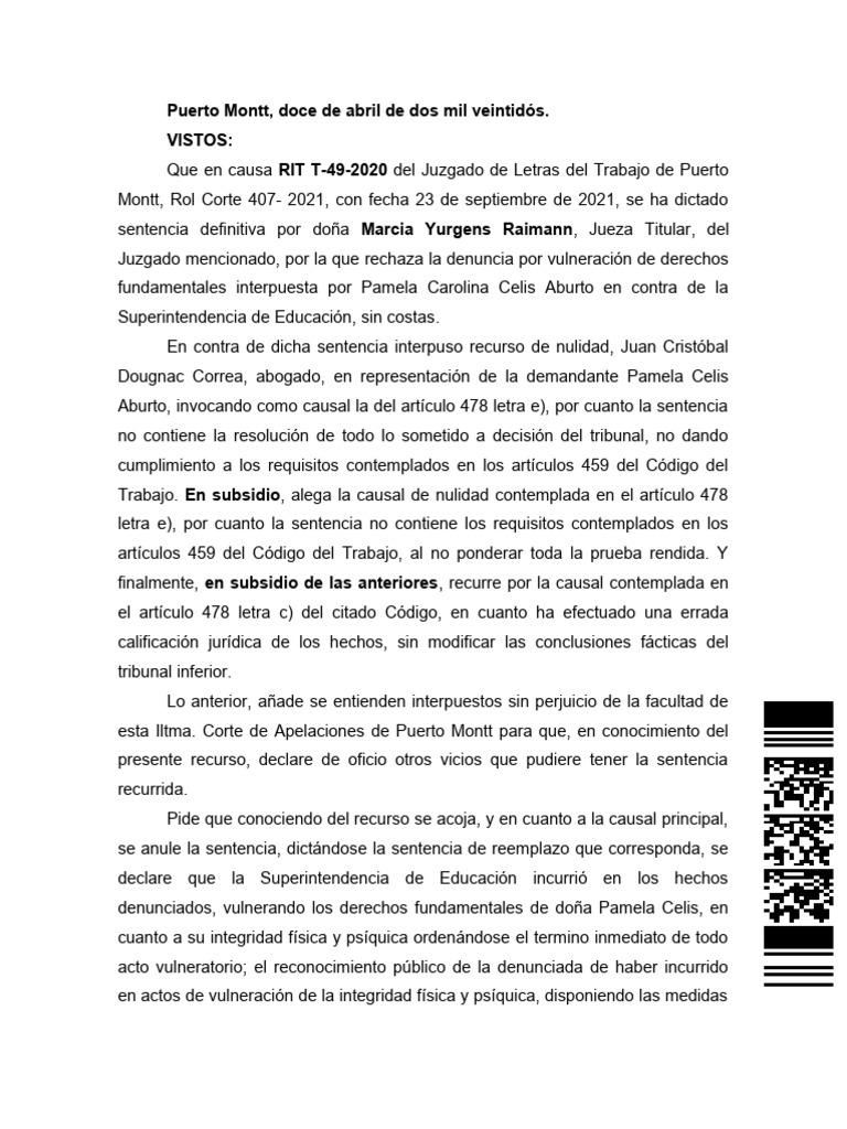 Rol 407 2021 Ica Puerto Mont | PDF | Sentencia (ley) | Demanda judicial