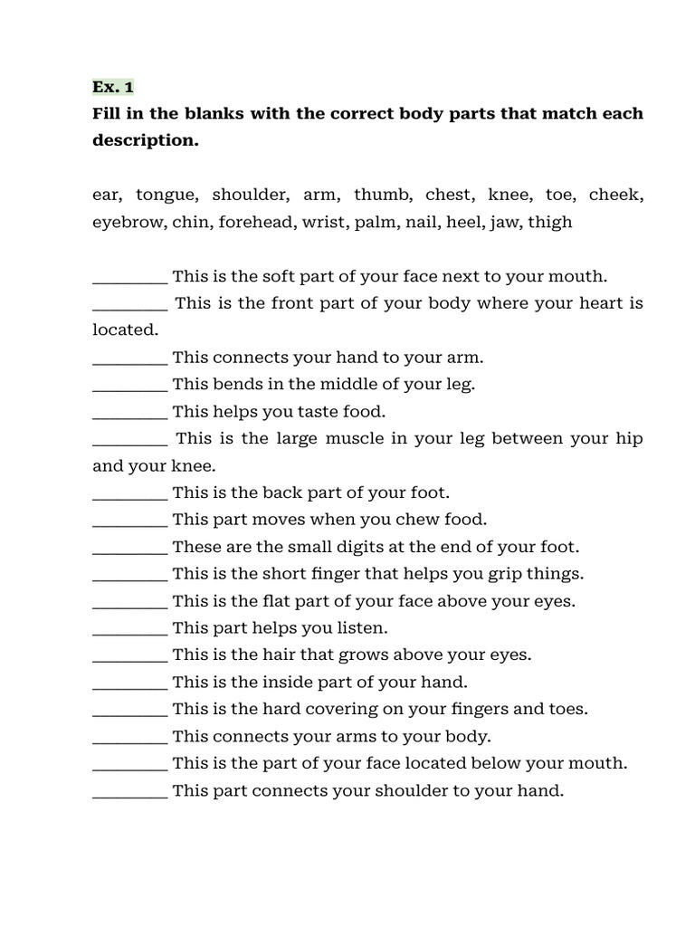 Body Parts and Emotions Worksheet | PDF