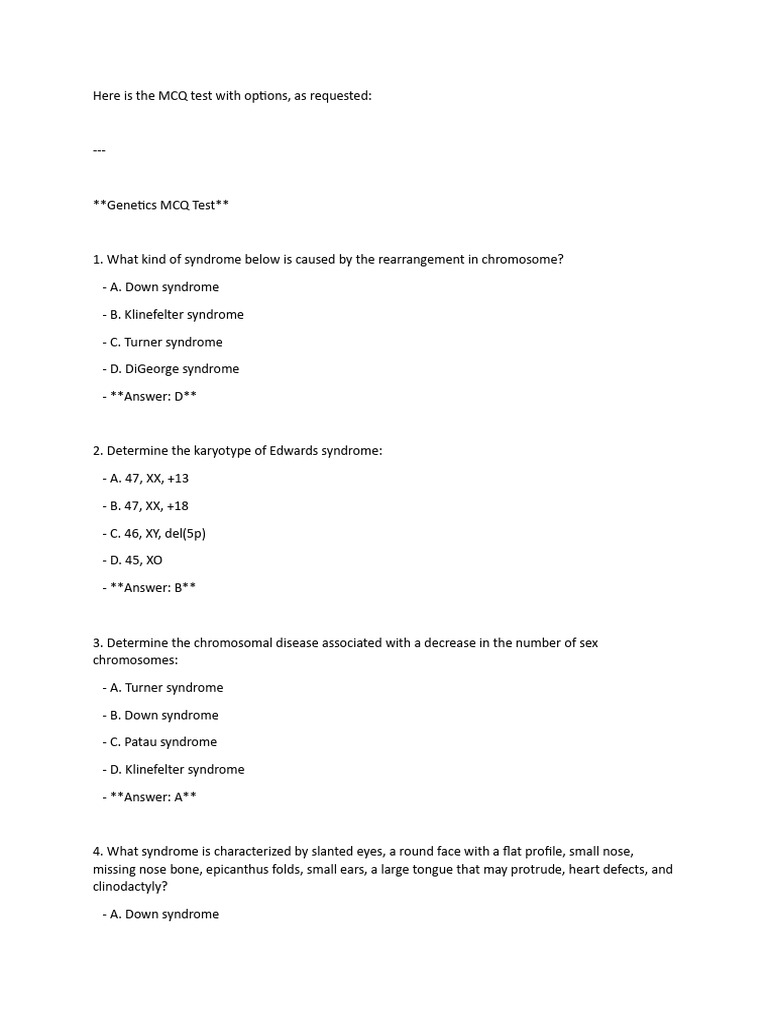 Here Is The MCQ Test With Options Genetics | PDF | Genetic Disorder ...