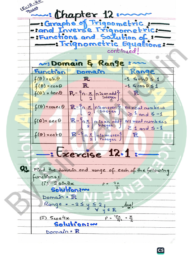 XI-Math Exercise 12.1 by Sir Zakiuddin | PDF