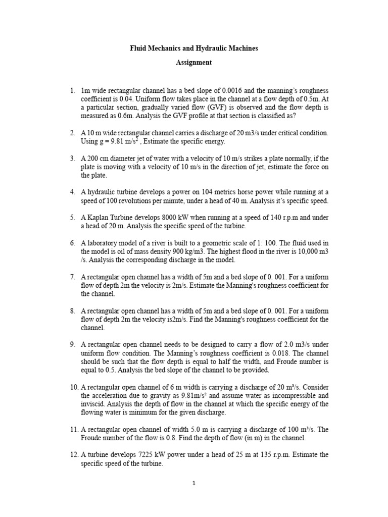 Fluid Mechanics Assignment | PDF | Pump | Fluid Dynamics