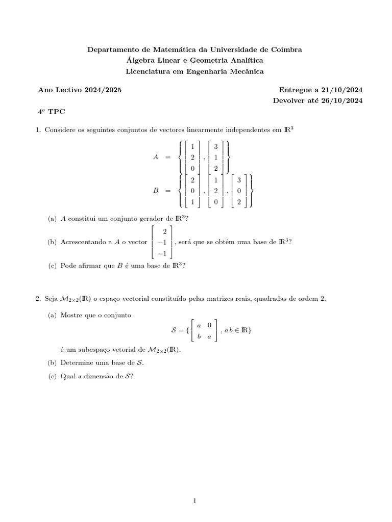 TPC4 2024 | PDF | Base (álgebra linear) | Álgebra abstrata