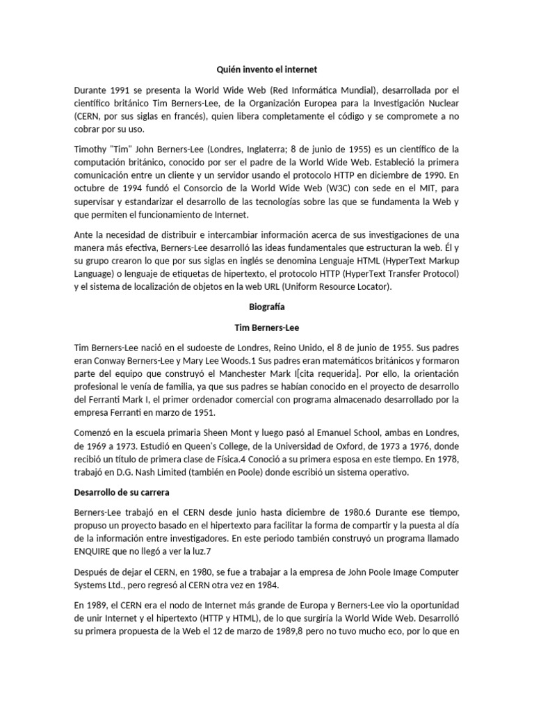 Quién invento el internet | PDF | Red mundial | Internet y web Quién invento el internet | PDF | Red mundial | Internet y web