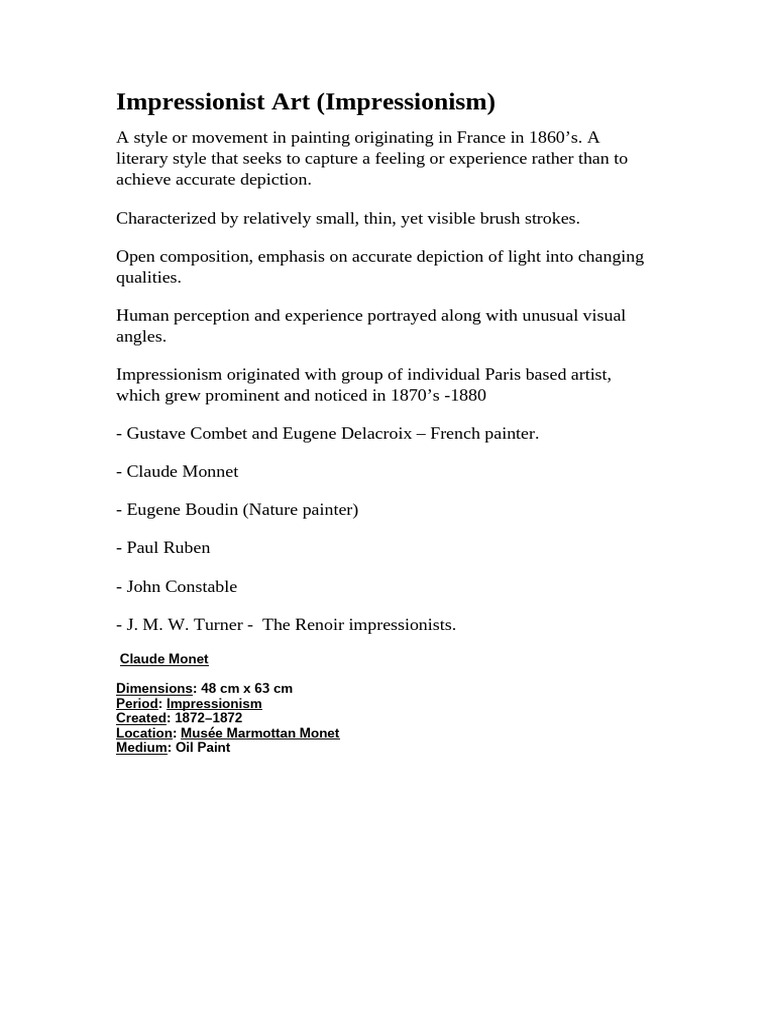Impressionist Art Part 1 | PDF