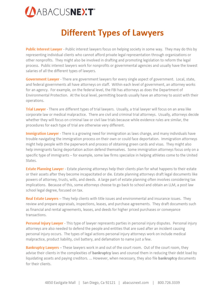 Types-of-Lawyers | PDF | Lawyer | Criminal Defense Lawyer