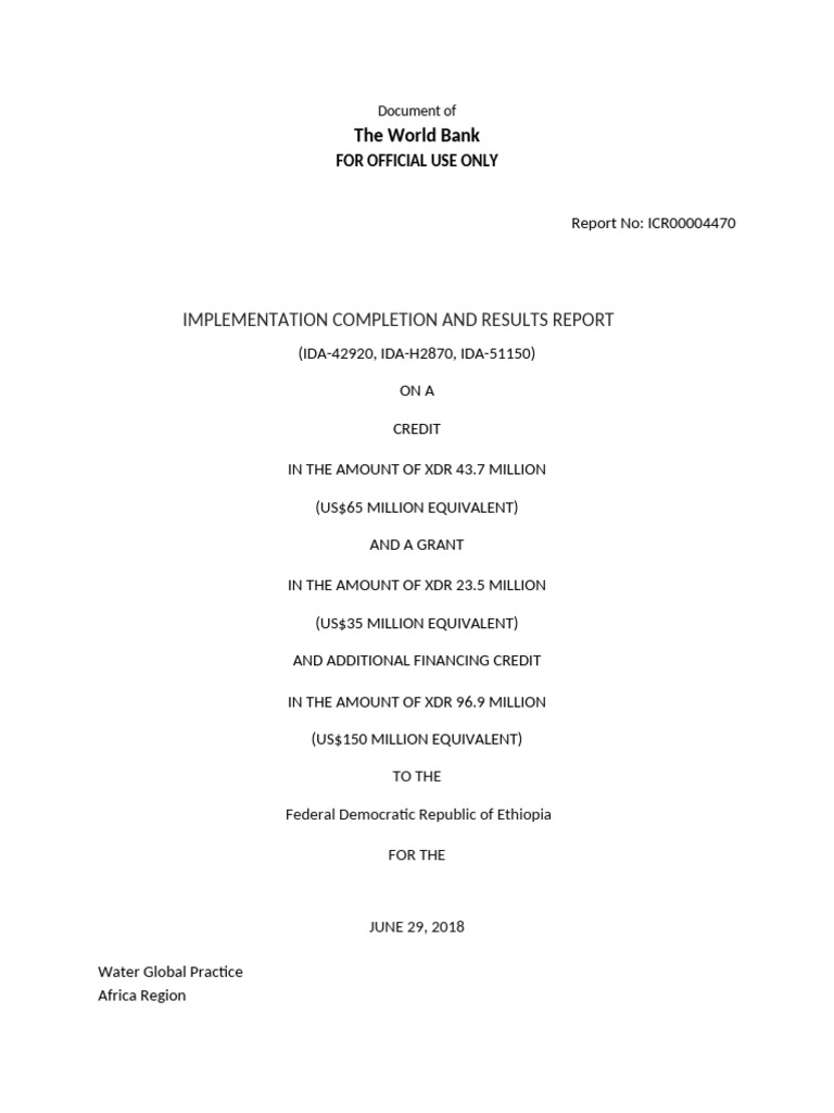 Implementation Completion and Results Report ICR Document 08032018 | PDF | Water Supply And ...