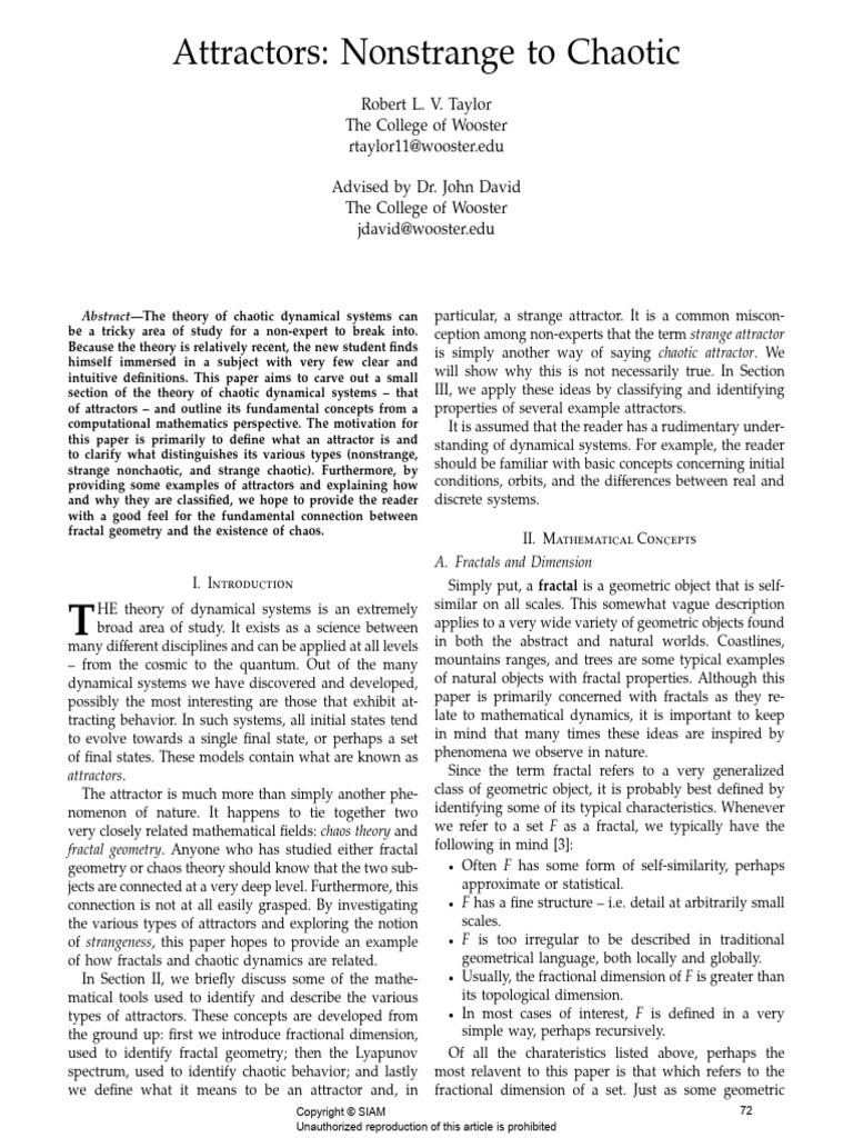 Attractors Nonstrange To Chaotic | PDF | Attractor | Chaos Theory
