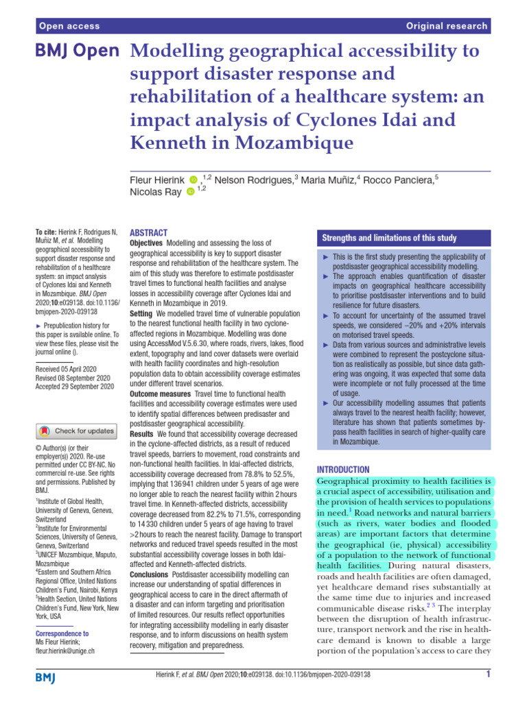 Modelling Geographical Accessibility To Support Disaster Response and ...