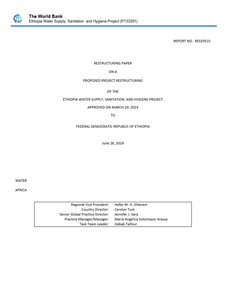 Disclosable Restructuring Paper Ethiopia Water Supply Sanitation and ...