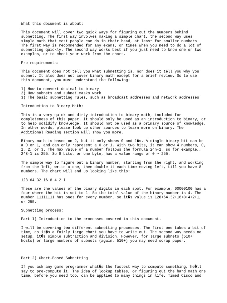 Simple Subnetting Chart For Exams | PDF | Network Architecture ...