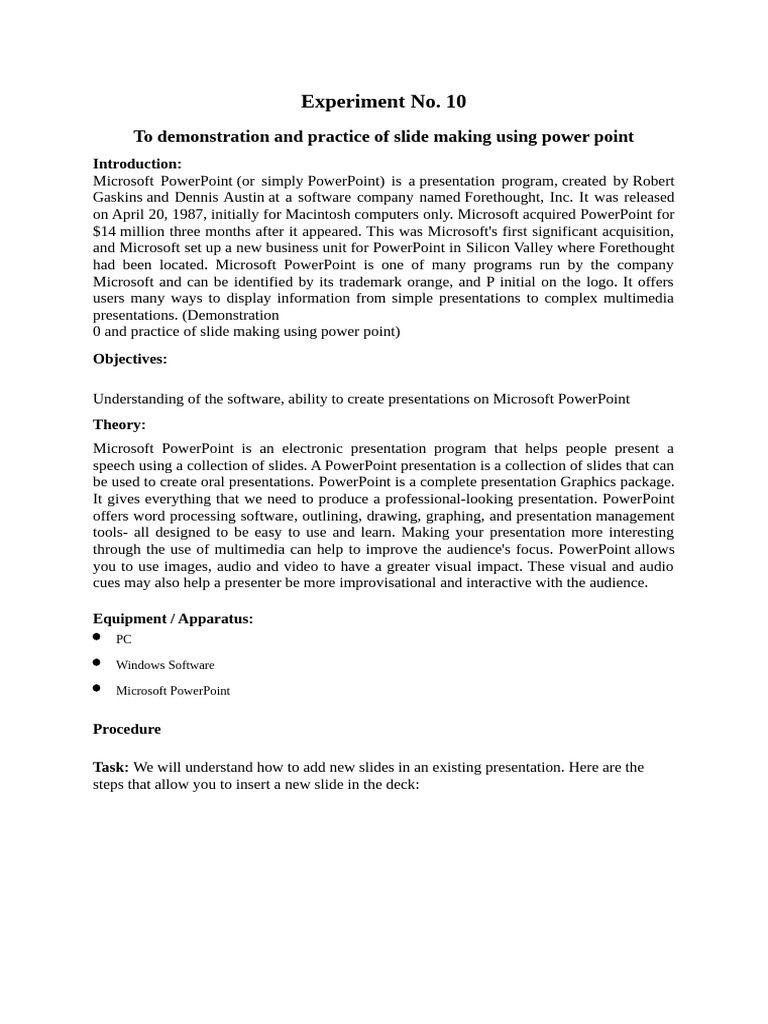 Experiment No 10 | PDF | Microsoft Power Point | Multimedia