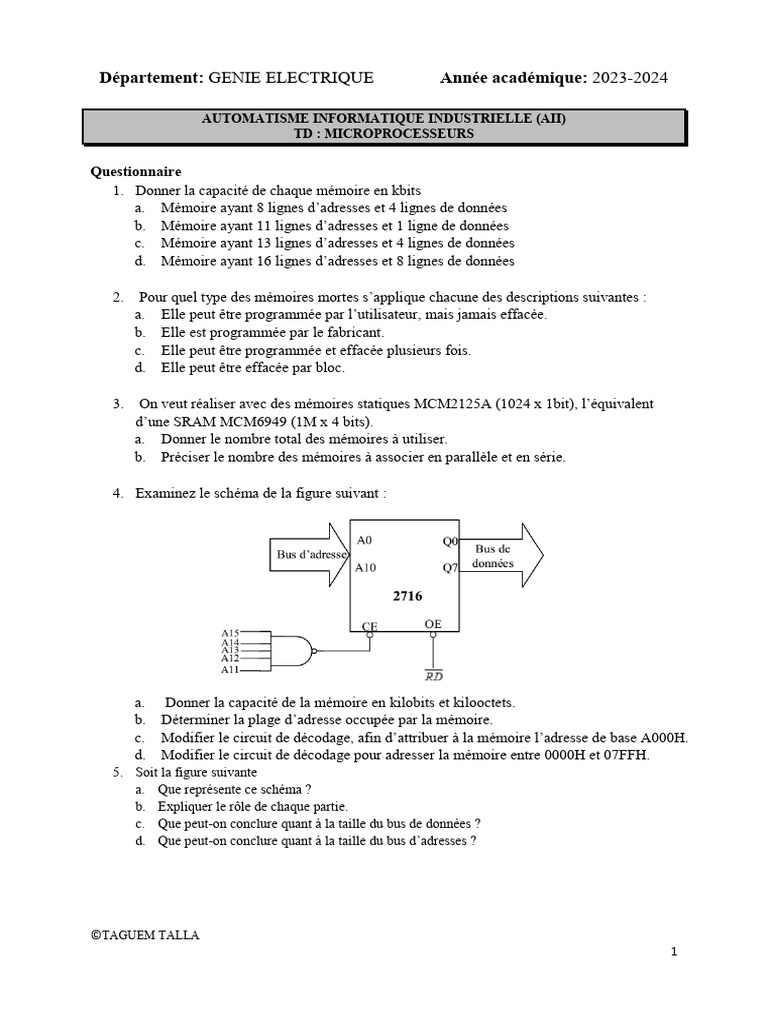 TD Rappels Microprocesseurs | PDF | Mémoire vive | Mémoire (informatique)
