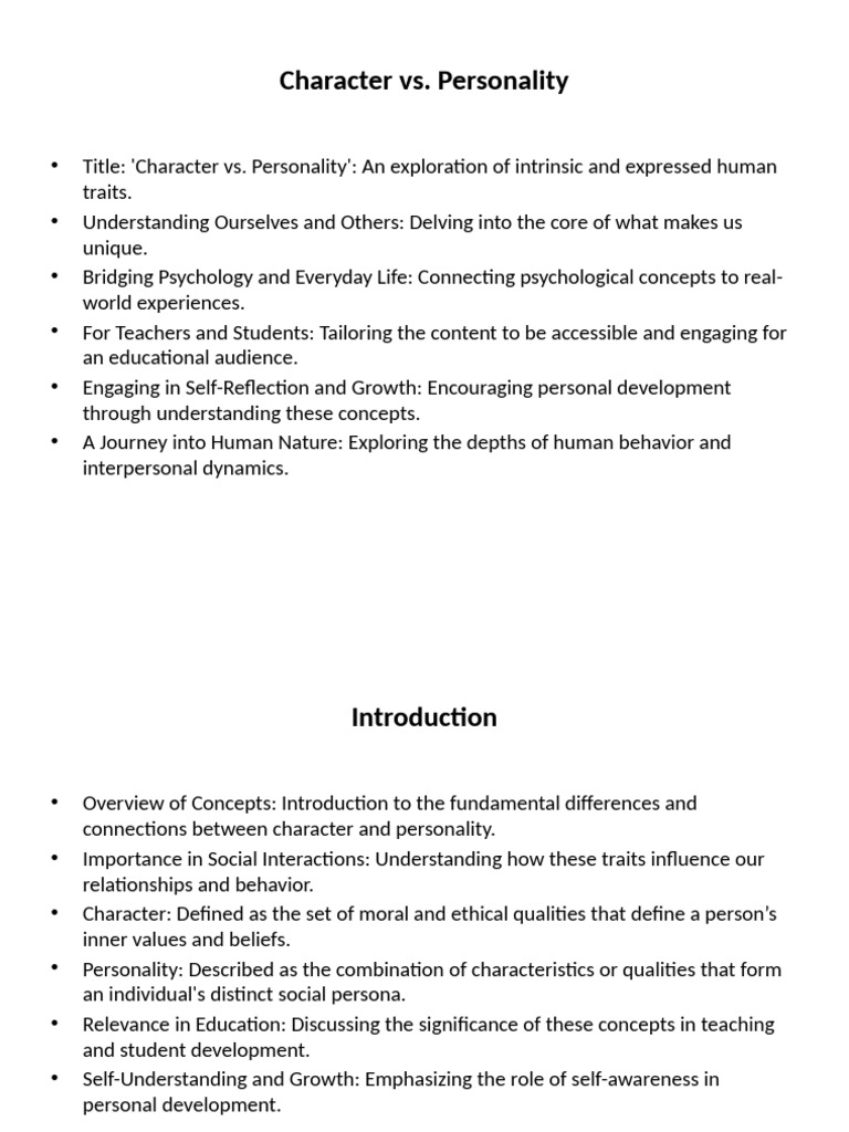 Character Vs Personality Presentation Detailed | PDF | Morality | Behavior