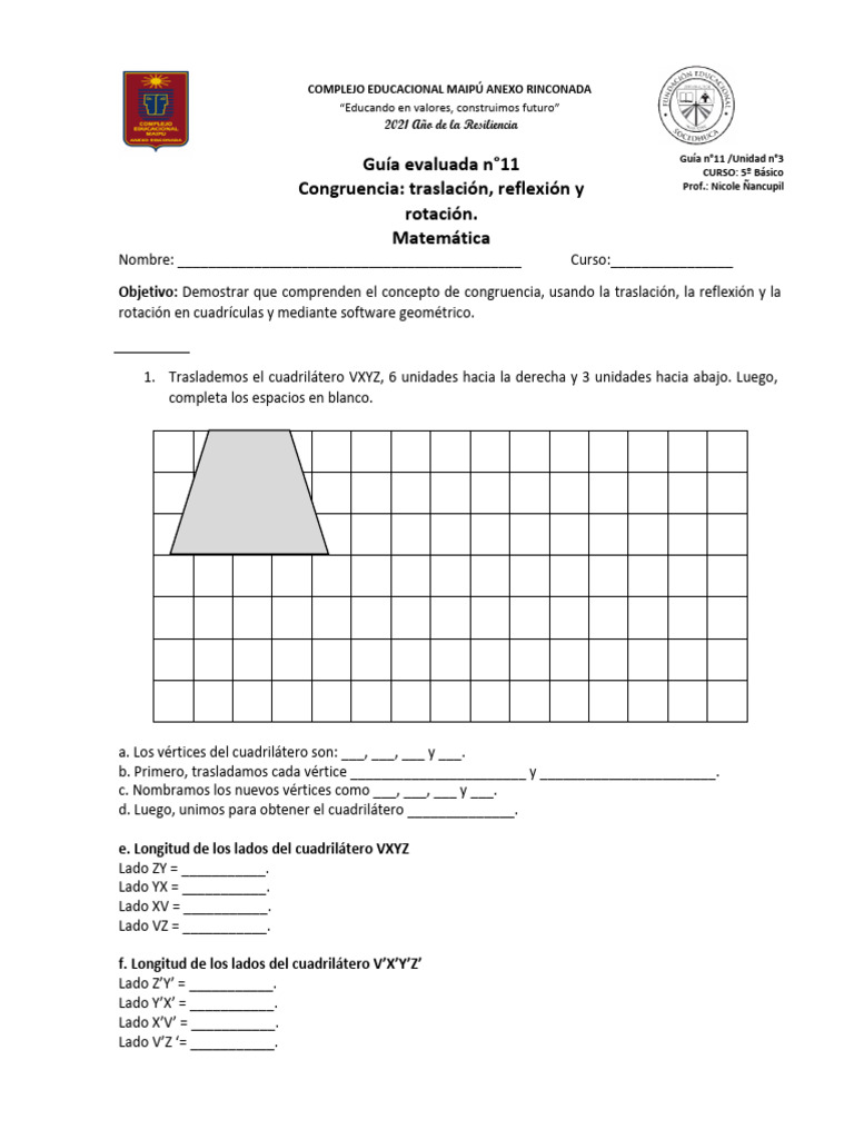 Guia11 5tobasico Matematica Practica Evaluada | PDF | Rotación | Ángulo