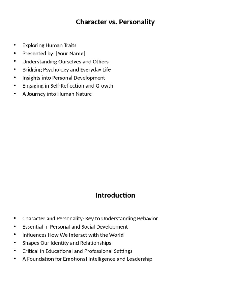 Character Vs Personality Presentation Expanded | PDF | Psychology | Id