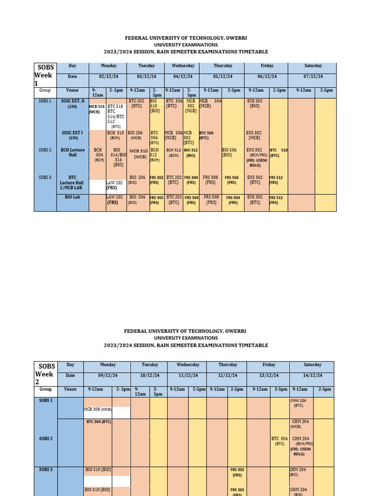 Sobs Rain Semester Exam Timetable 2023-2024 | PDF | Schools