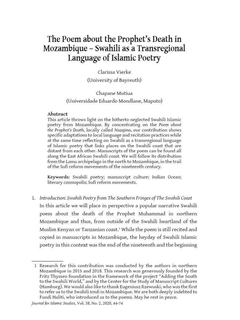 The Poem About The Prophets Death in Moz001 | PDF