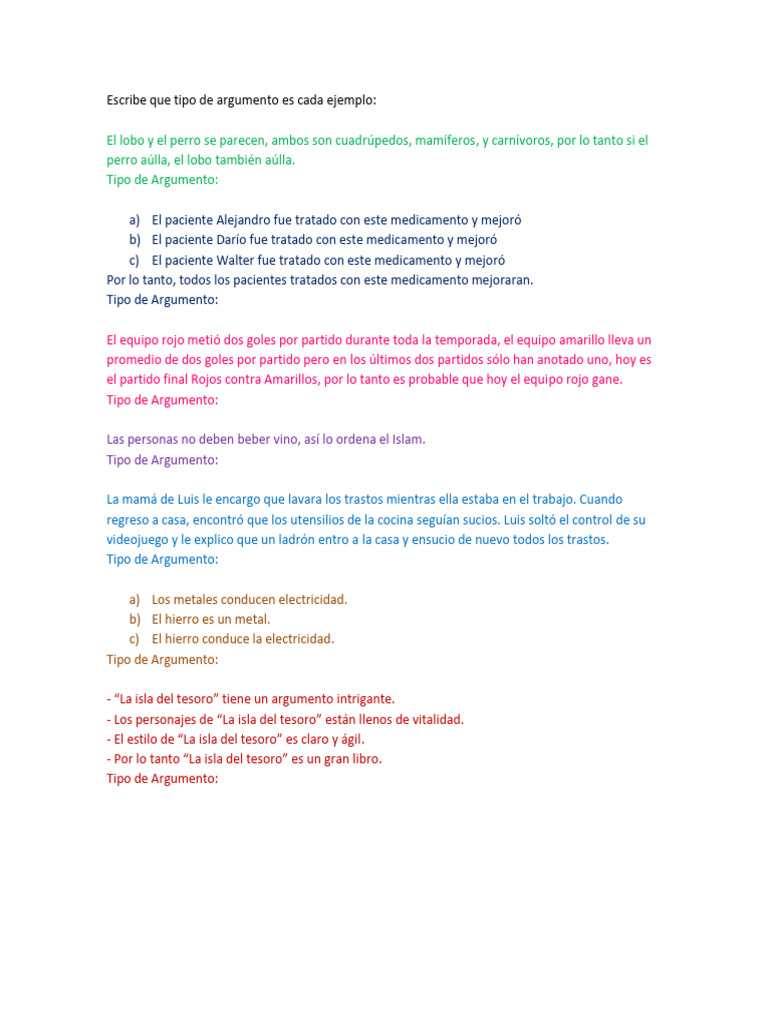 Tipos de Argumentos Ejercicios | PDF