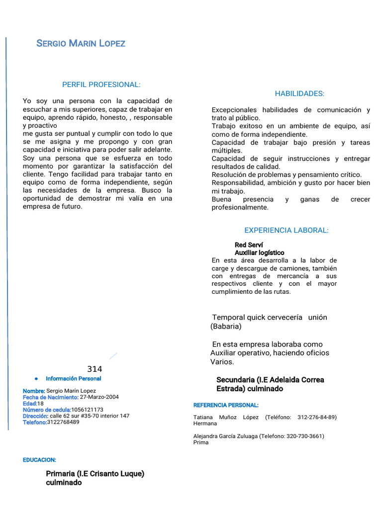 Hoja de Vida Sergio | PDF