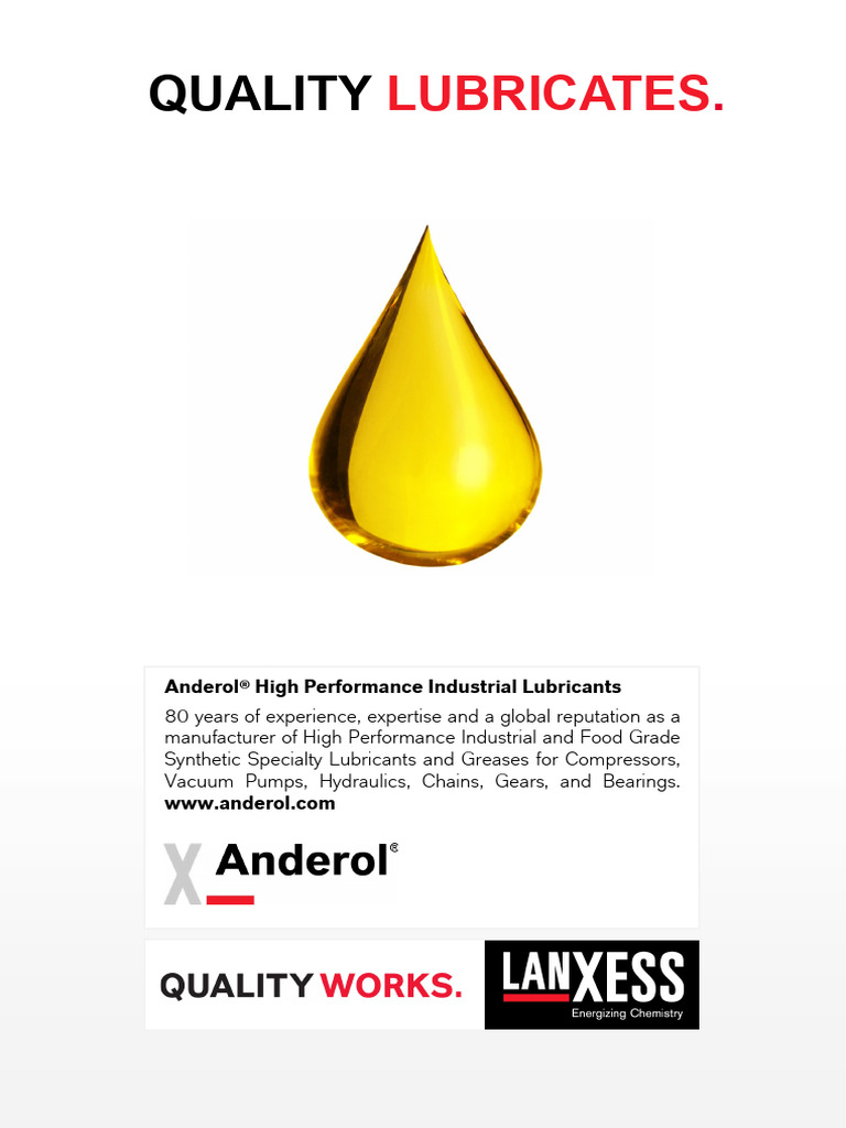 ANDEROL Industrial Brochure by LANXESS | PDF | Bearing (Mechanical) | Lubricant