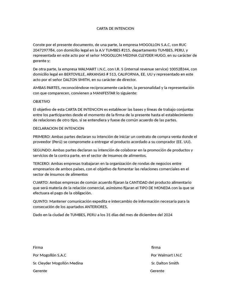 Carta de Intencion | PDF