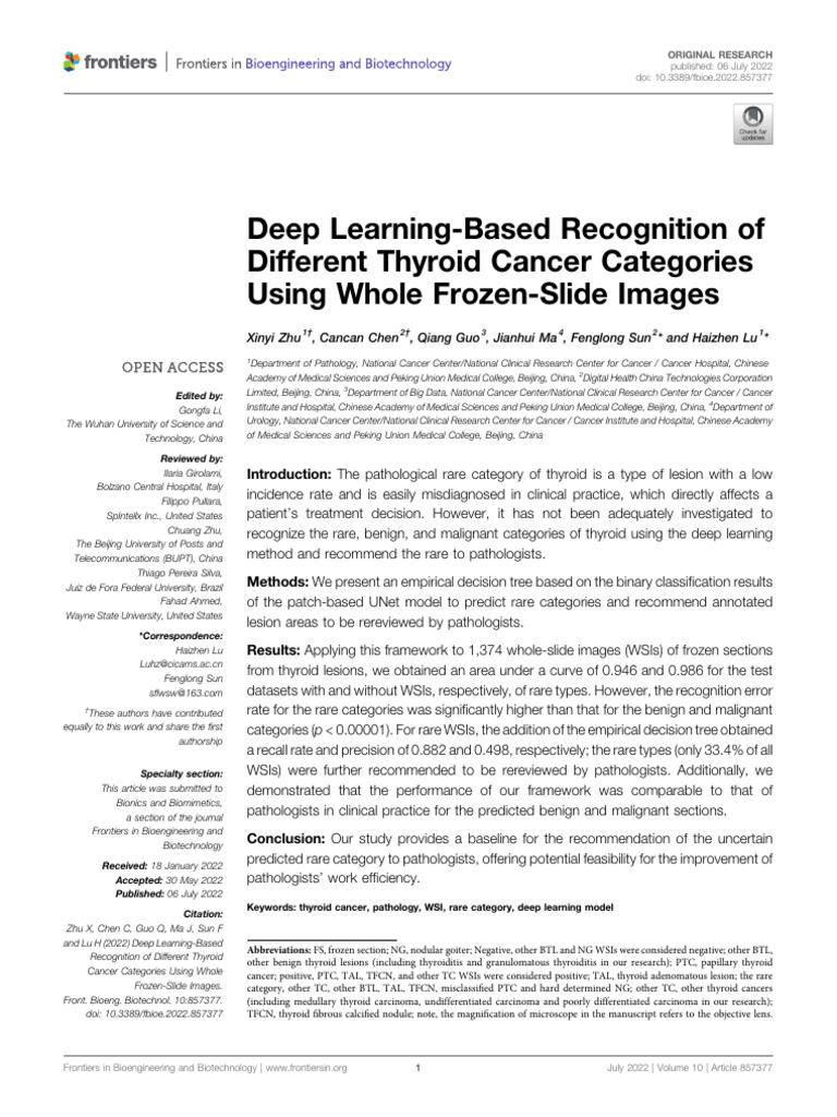 Deep Learning-Based Recognition of Different Thyroid Cancer Categories Using Whole Frozen-Slide ...