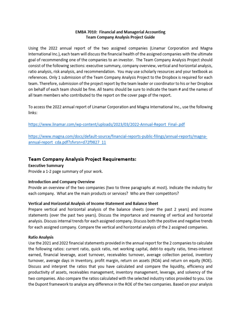 EMBA 7010 Team Company Analysis Project Guide-Revised | PDF | Corporate ...