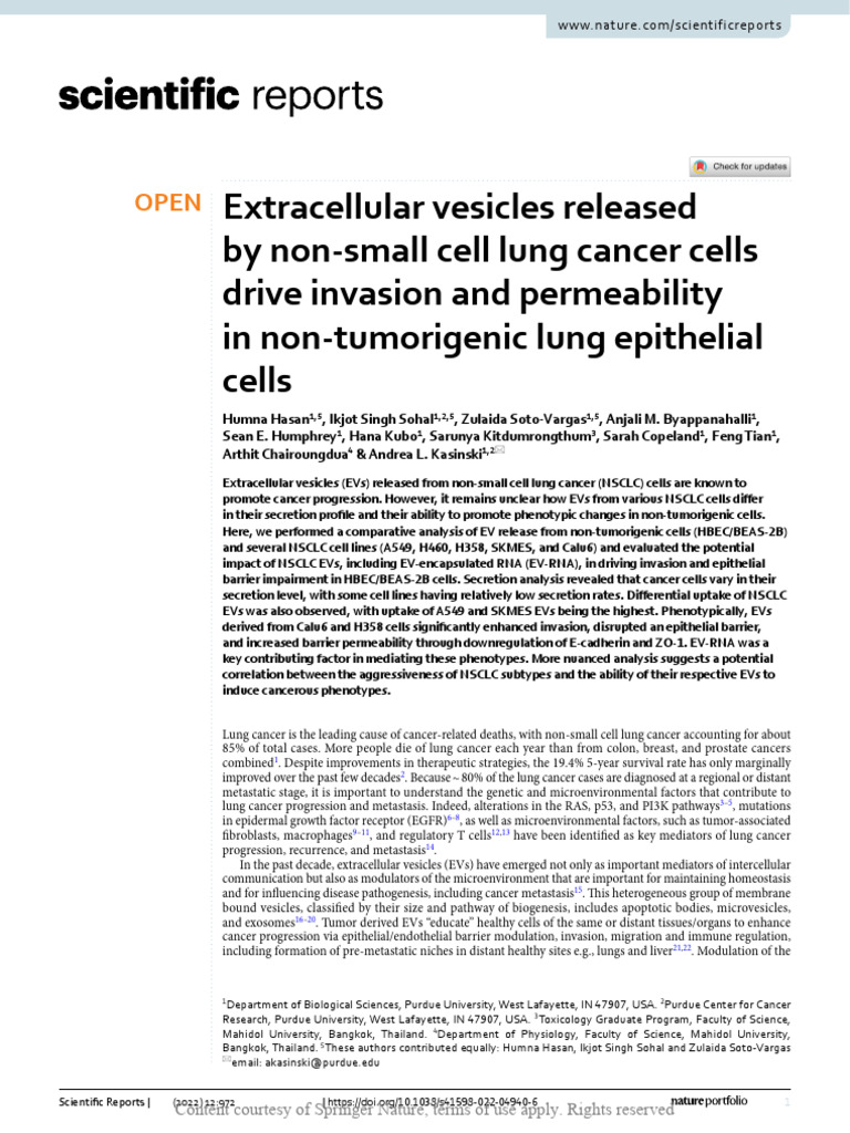 Extracellular Vesicles Released by Non-Small Cell | PDF | Metastasis ...