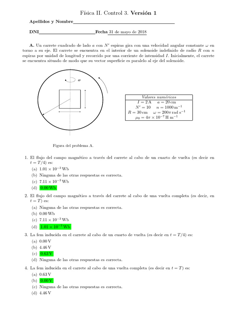 Control3 FII Mayo2018 V01 Soluciones | PDF | Inductor | Resistencia Eléctrica y Conductancia