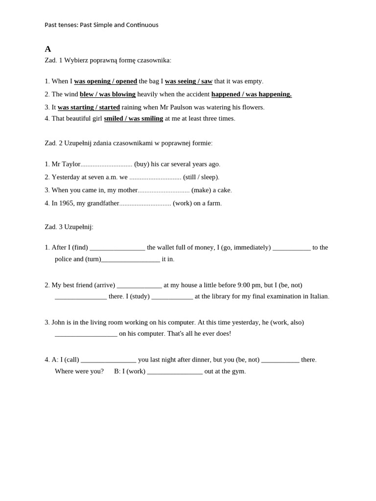 Polish Past Tense Exercises | PDF