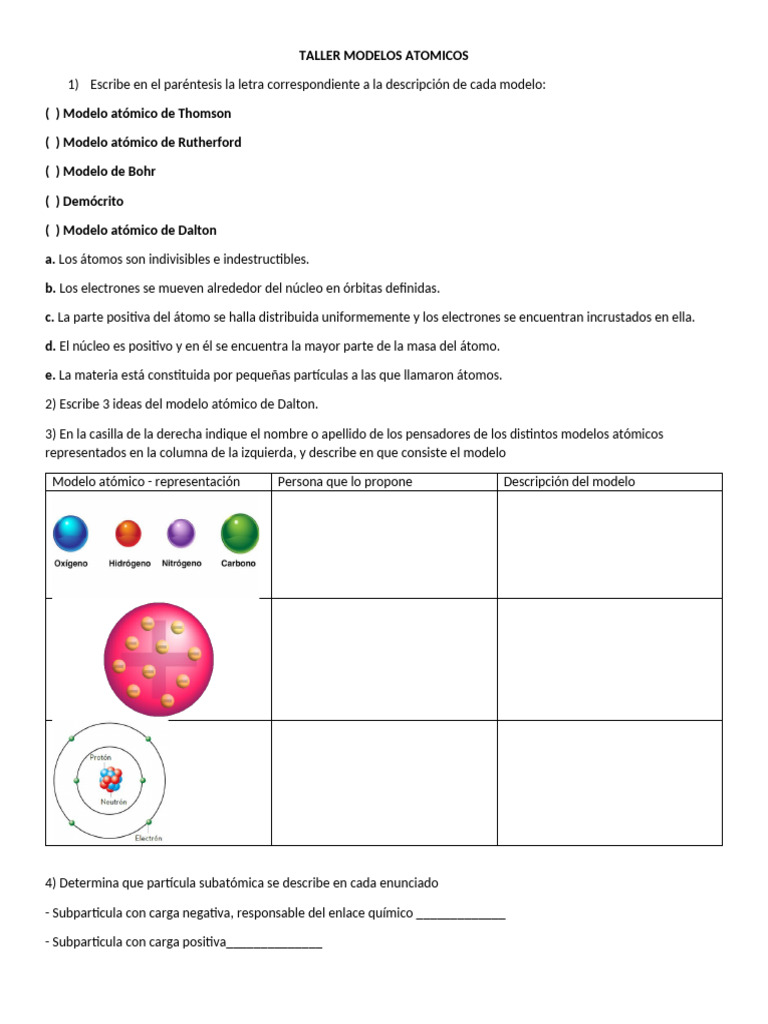 Taller Modelos Atomicos | PDF