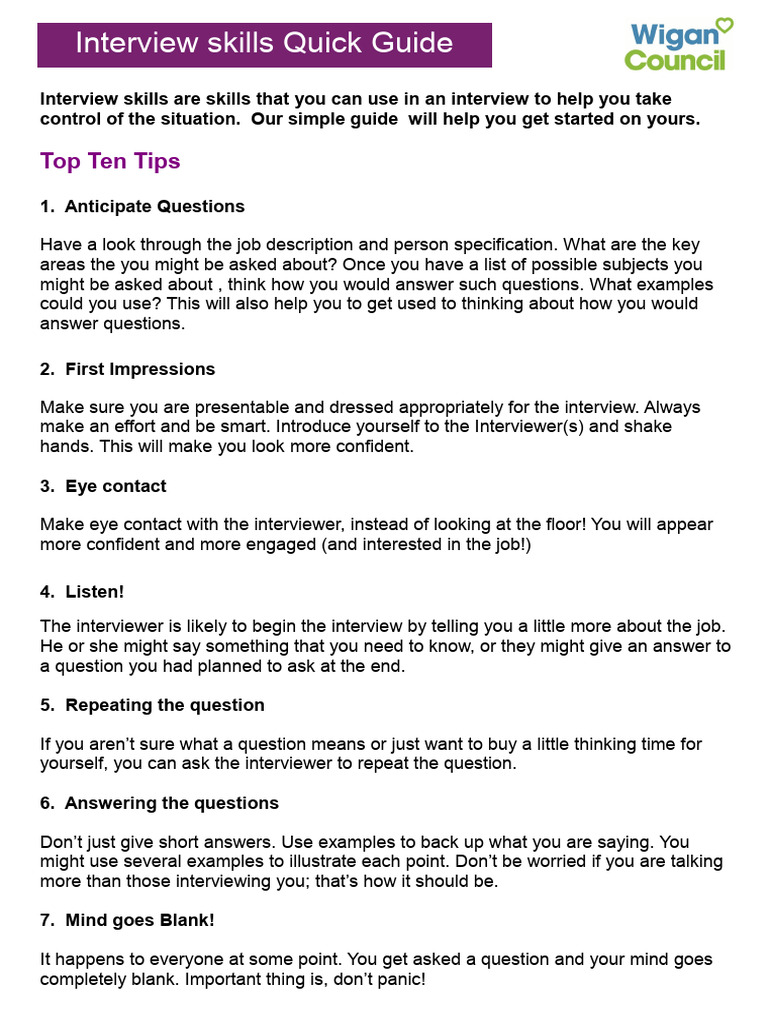 Interview Skills Quick Guide | PDF | Body Language