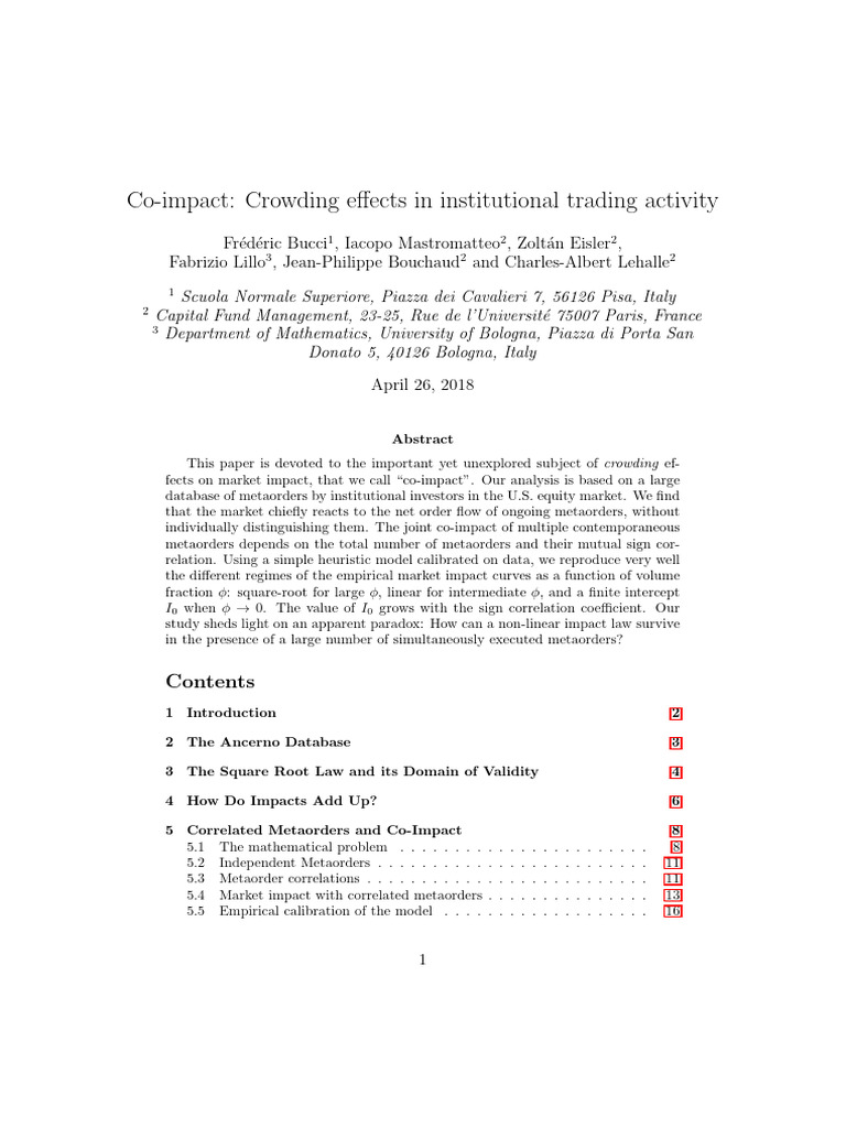 Bouchaud - 2018 - Co Impact Crowding Effects in Institutional Trading Activity | PDF | Normal ...