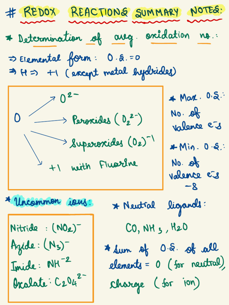 Redox Reactions Summary Notes | PDF