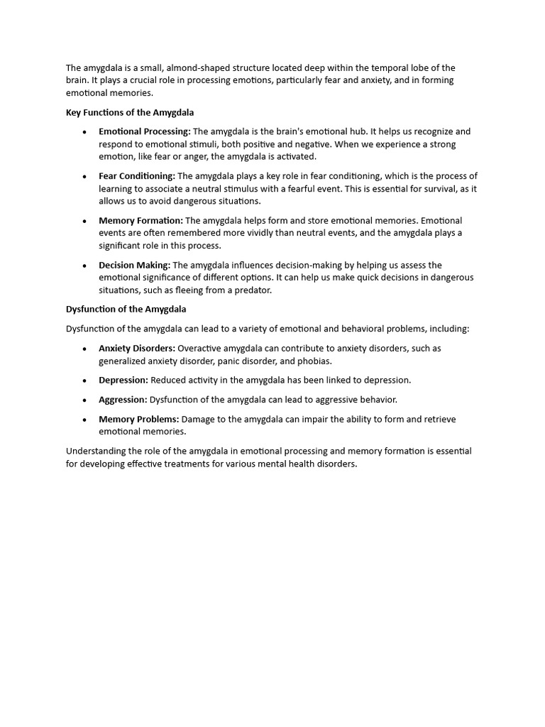 Role of the Amygdala in Emotions | PDF