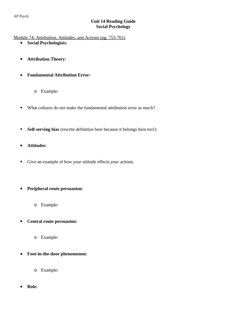 AP Psych Unit 14: Social Psychology Guide | PDF | Conformity | Social ...