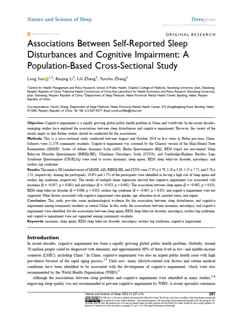 Associations Between Self-Reported Sleep... | PDF | Sleep Disorder | Sleep