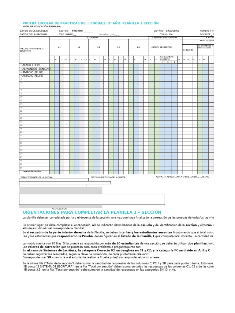Planilla 1 Prácticas Del Lenguaje 3º Primaria | PDF