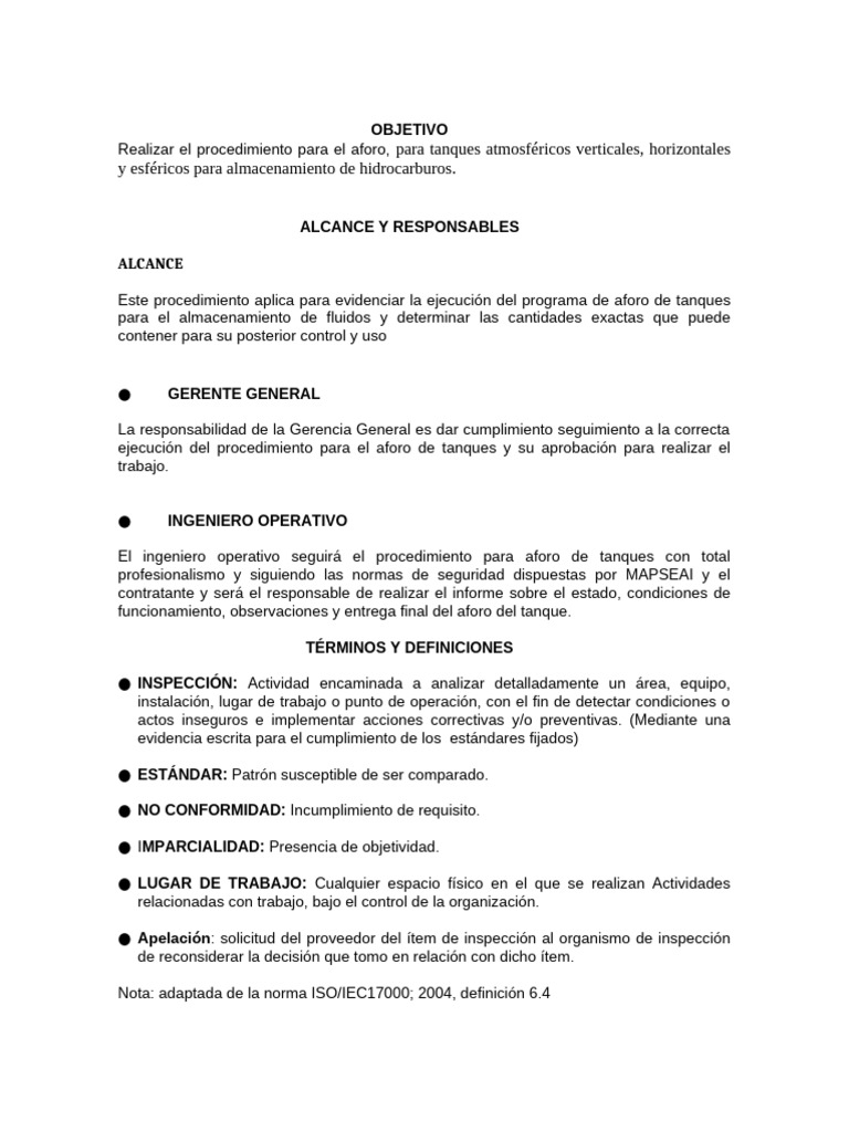 Procedimiento de Aforo para Tanques de Hidrocarburos | PDF ...