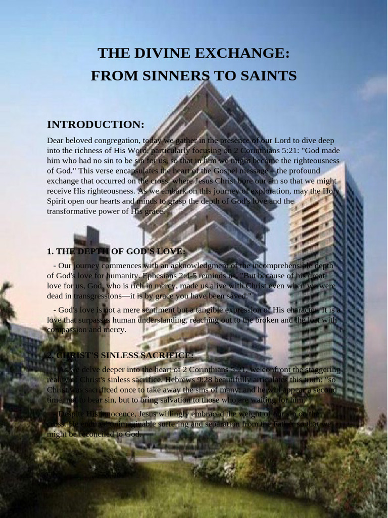 The Divine Exchange: From Sinners to Saints | PDF | Jesus | Grace In ...