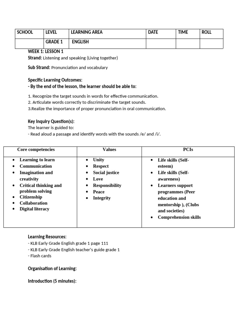 Grade 1 English Lesson Plans Term 3 | PDF | Reading Comprehension ...