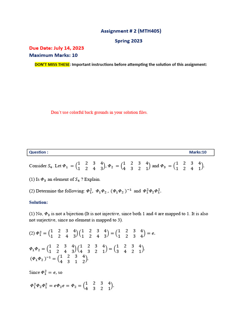 Spring 2023 - MTH405 - 2 - SOL | PDF
