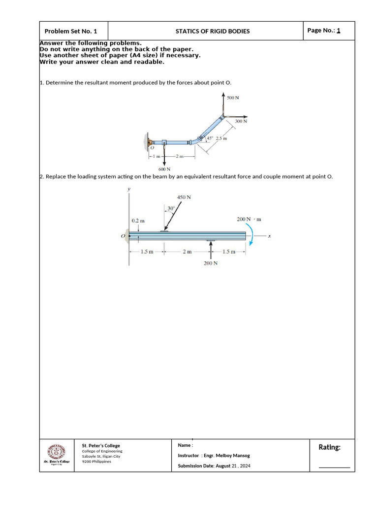 Engineering Statics Problem Set | PDF